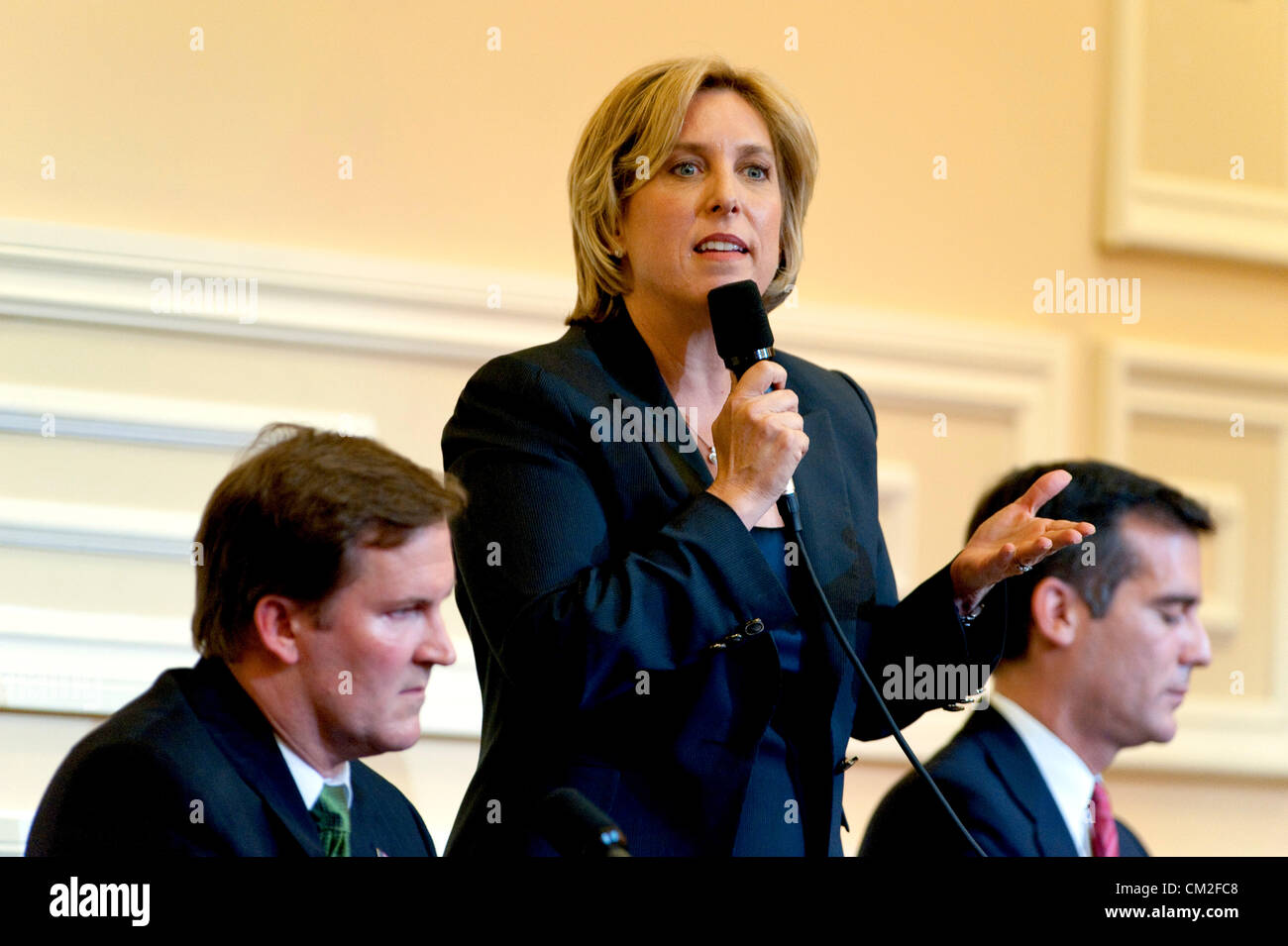 Sept. 19, 2012 - Hollywood, CA, U.S. - WENDY GREUEL responds to a ...