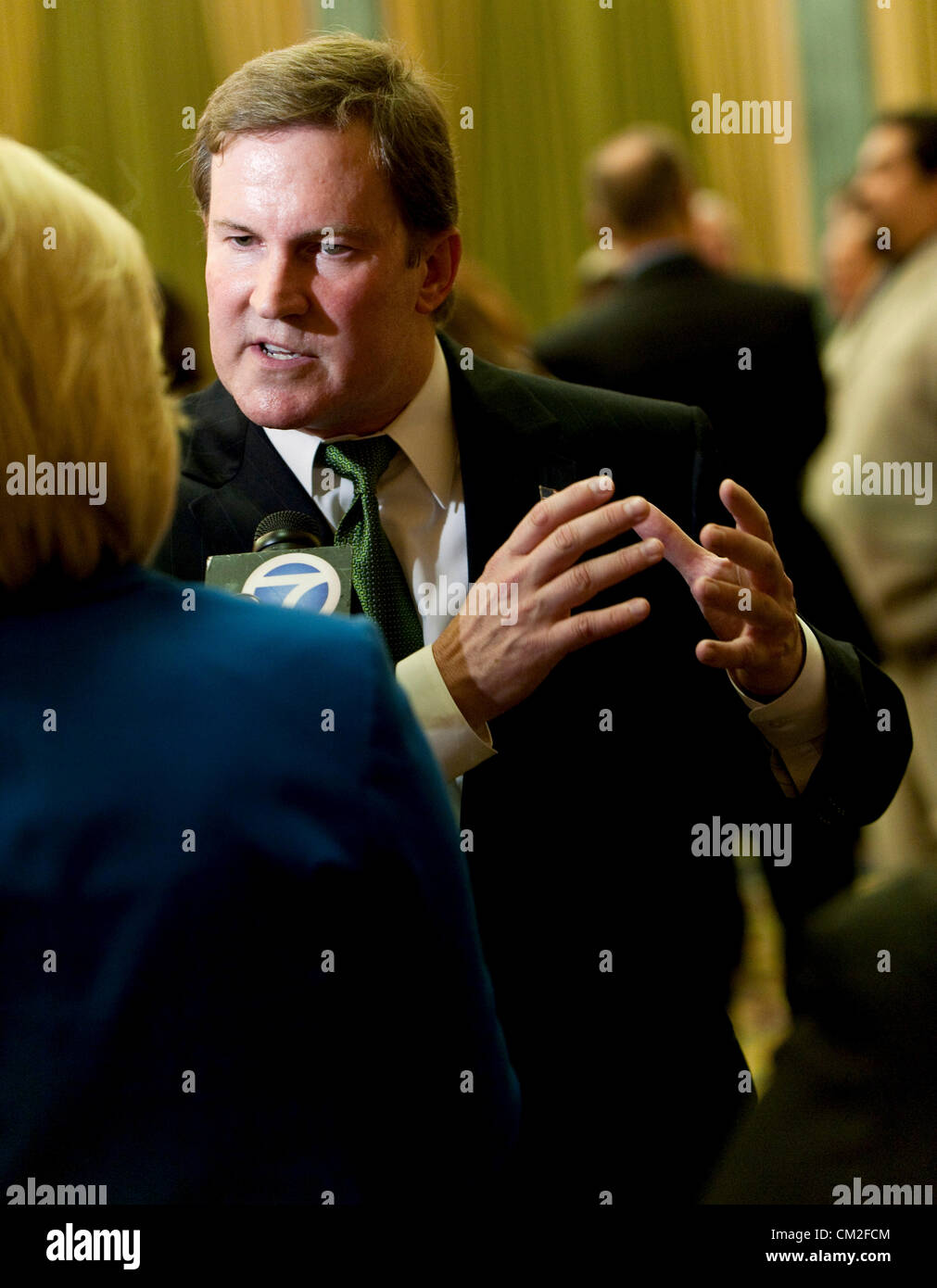 Sept. 19, 2012 - Hollywood, CA, U.S. - KEVIN JAMES speaks with local ...