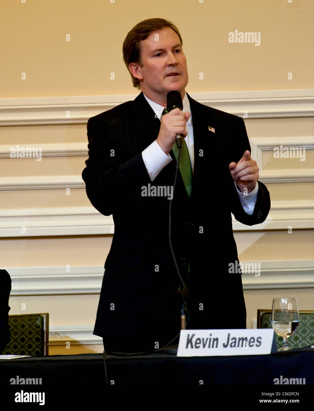 Sept. 19, 2012 - Hollywood, CA, U.S. - KEVIN JAMES responds to a ...