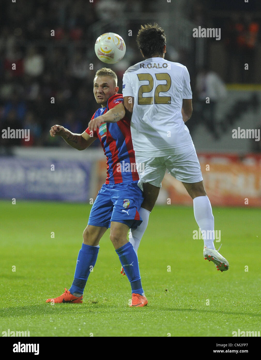 Jakub Hora (Plzen, left) and Rodrigo Galo during their European league ...