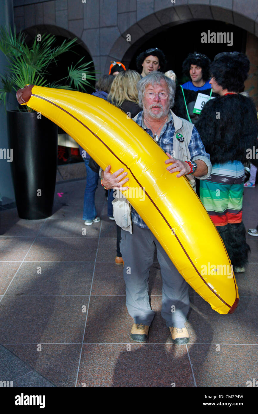 London, UK. 22nd September 2012. Bill Oddie with a giant inflatable ...