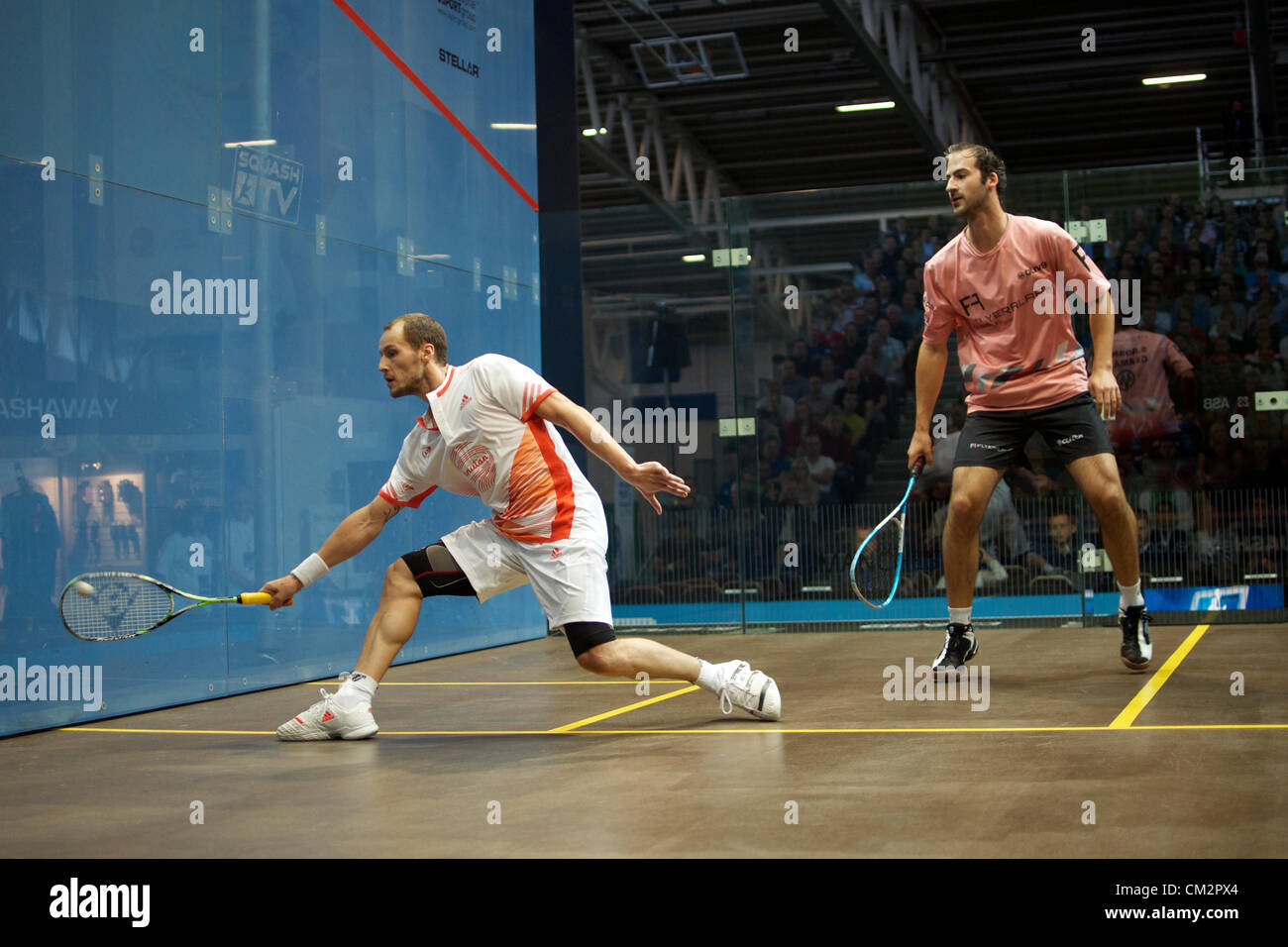 Gregory Gaultier (France) makes a forehand return during his match with ...