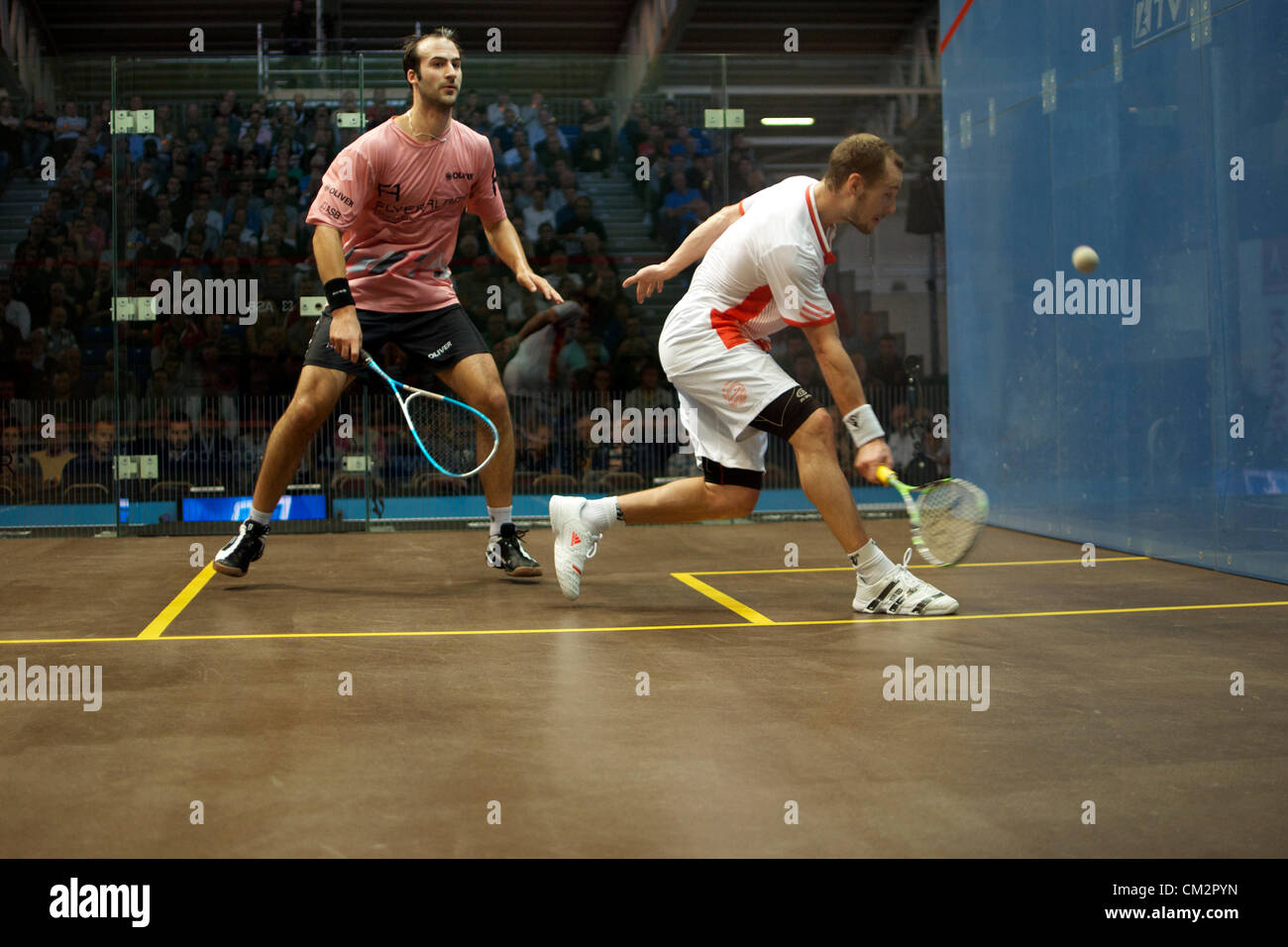 Gregory Gaultier (France) makes a backhand return during his match with ...