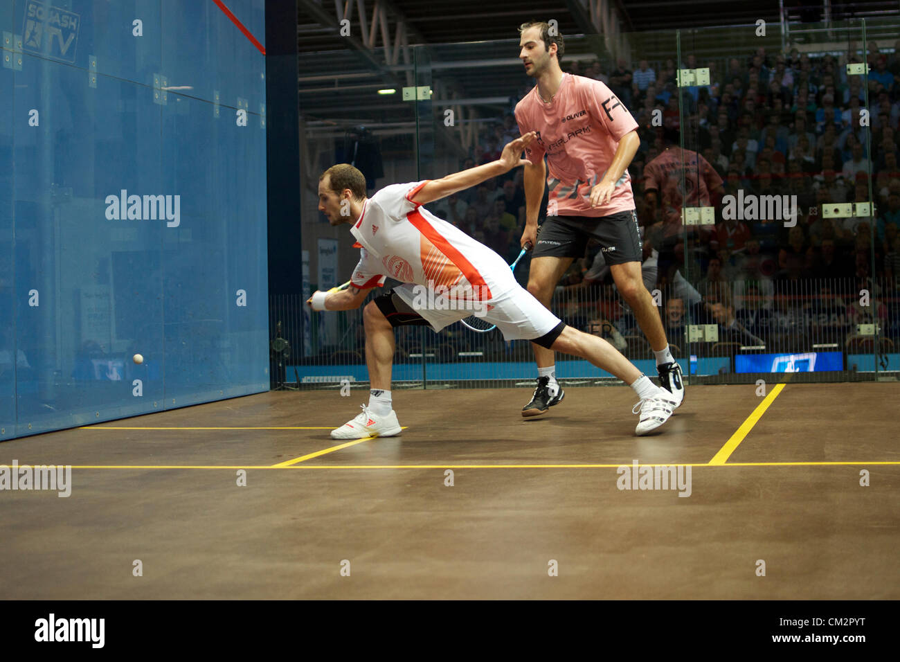 Gregory Gaultier (France) makes a forehand return during his match with ...