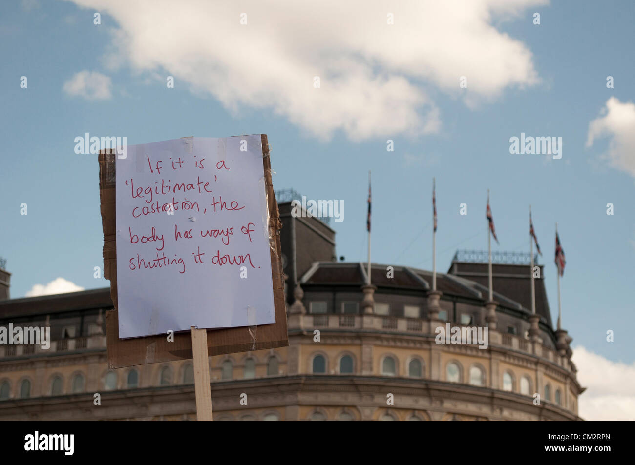 22/09/2012 London UK, a banner in Trafalgar Square during the "Slutwalk ...