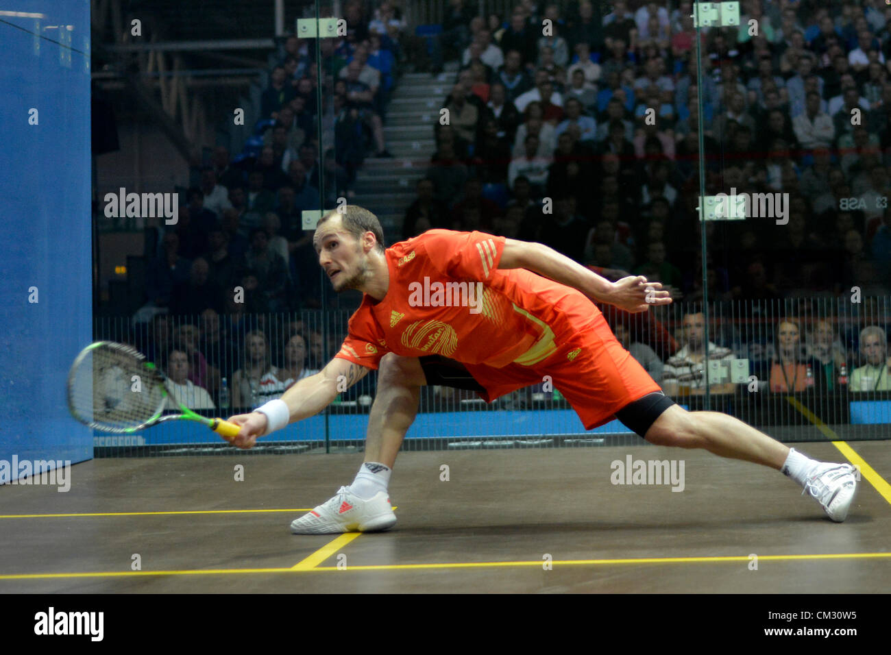 Gregory Gaultier (France) world-ranked number 3 stretches to play a ...