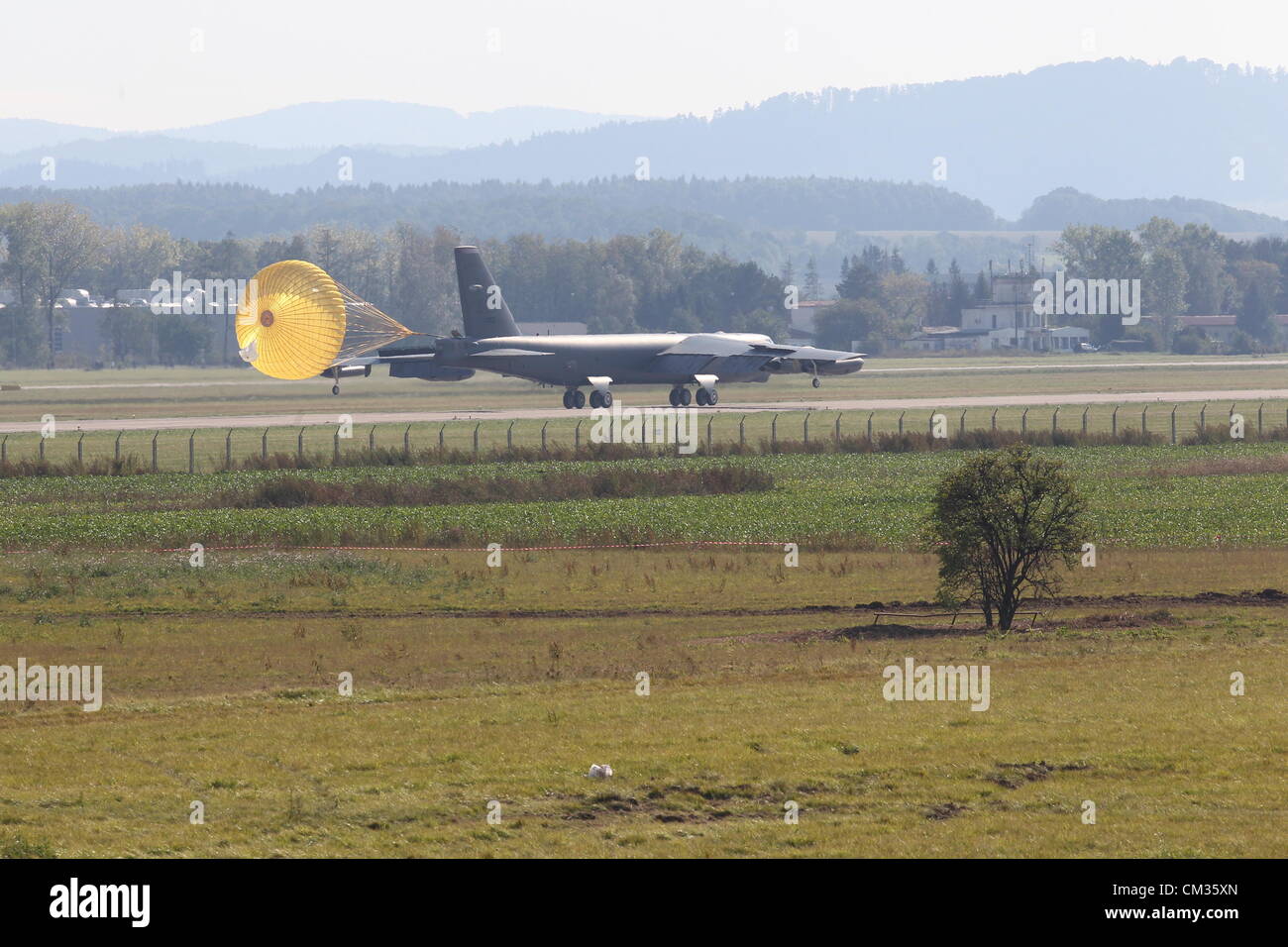 American B-52 bomber lands at the airport in Mosnov, Czech Republic on ...