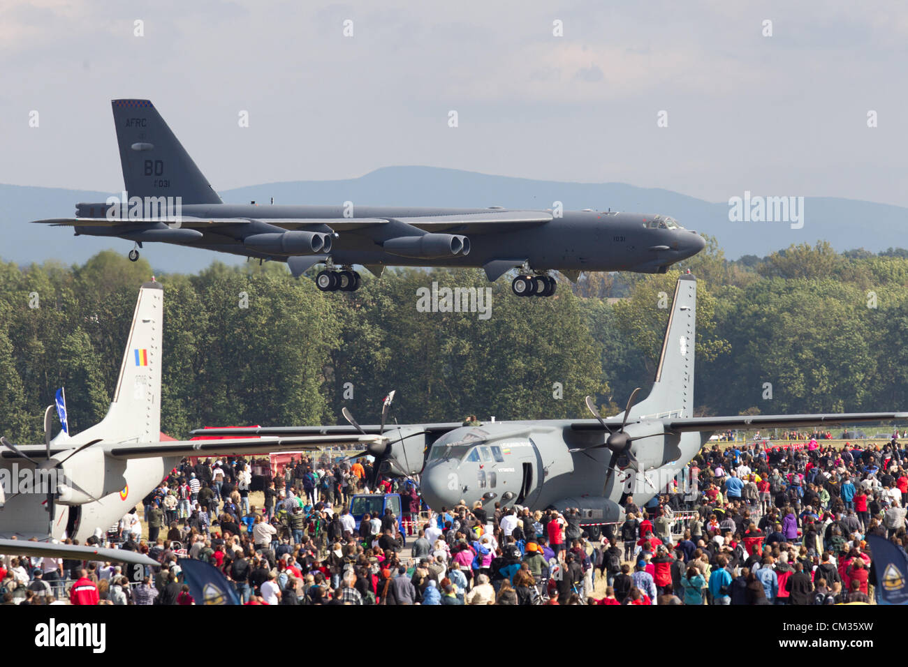 American B-52 bomber at the airport in Mosnov, Czech Republic on ...