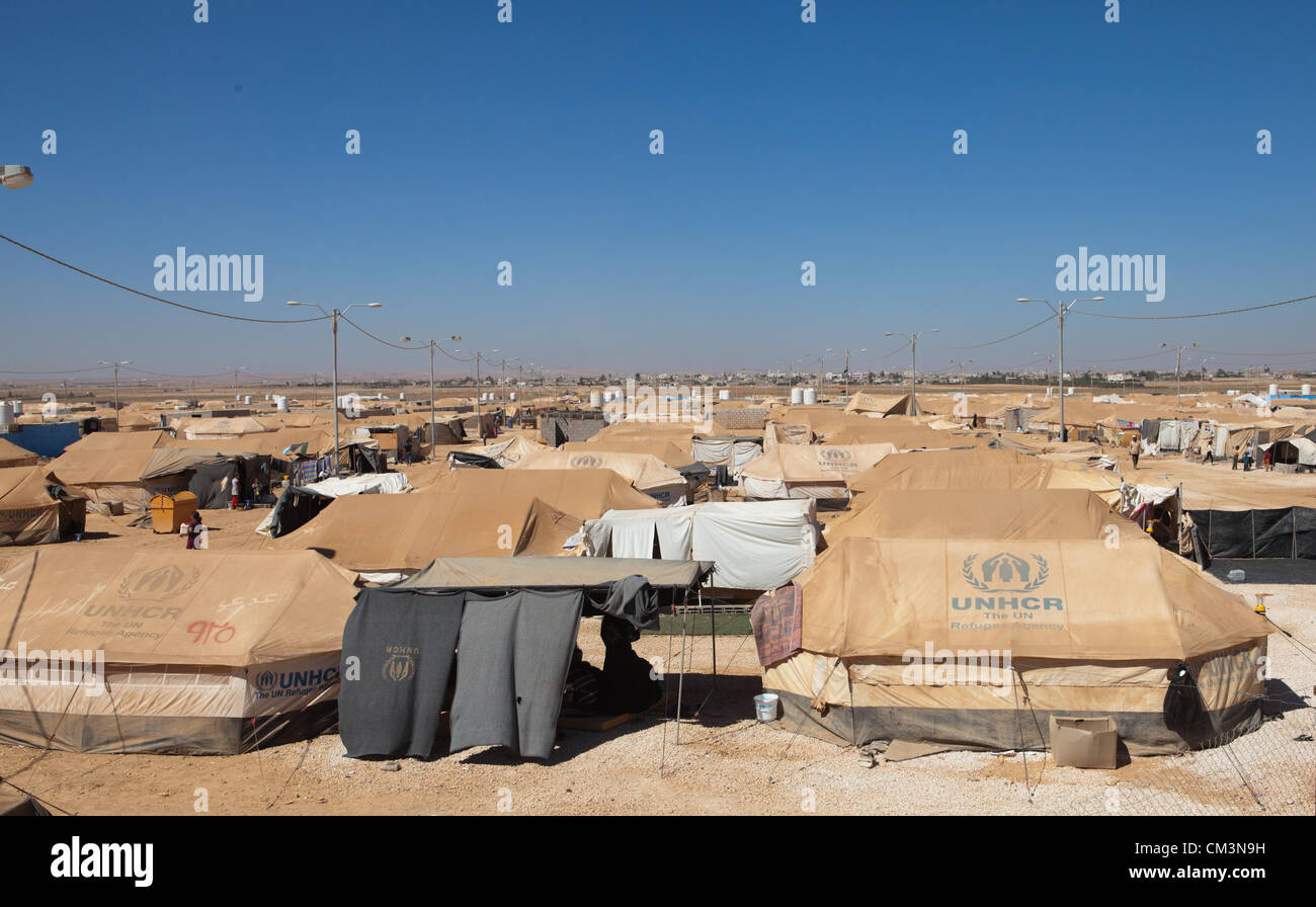 The Zaatari Refugee Camp in Jordan on Wednesday Sept 26, 2012 Stock ...