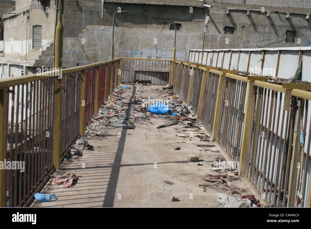 View of heap of garbage that lay down on Pedestrian Bridge creating ...