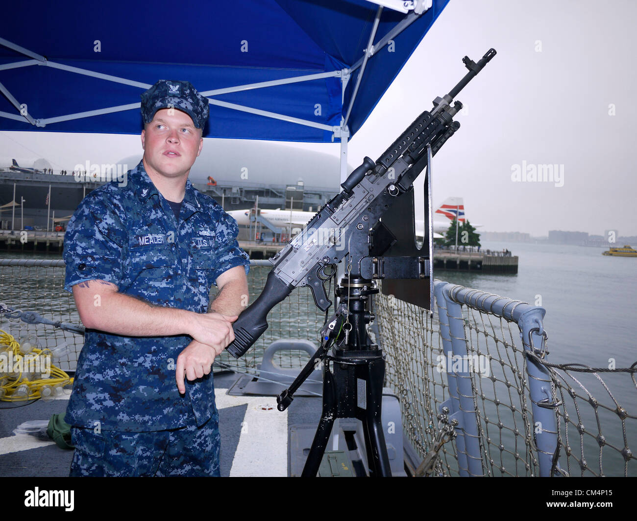 Oct. 03, 2012 - New York, New York, U.S. - Navy gunner aboard the Navy ...