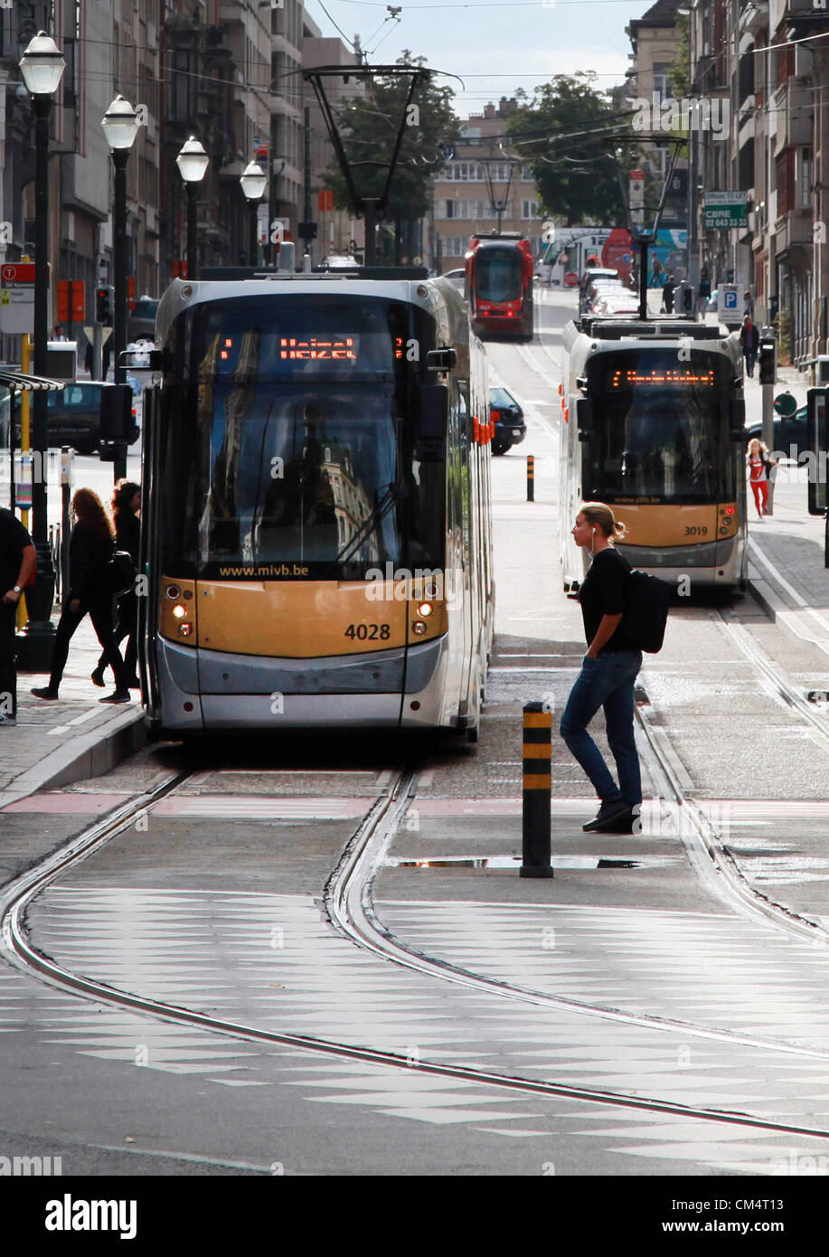 Sep 10, 2012 - Brussels, Belgium - Commuters use tram public transport ...
