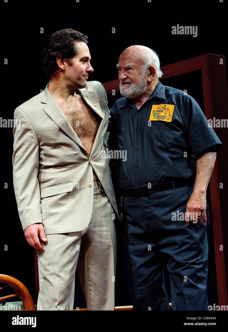 Paul Rudd, Ed Asner on stage for GRACE Opening Night Curtain Call, Cort ...