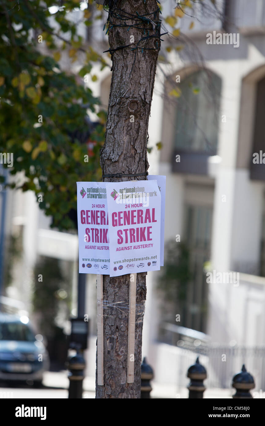 General Strike placards taped to a tree in Victoria Square Birmingham ...