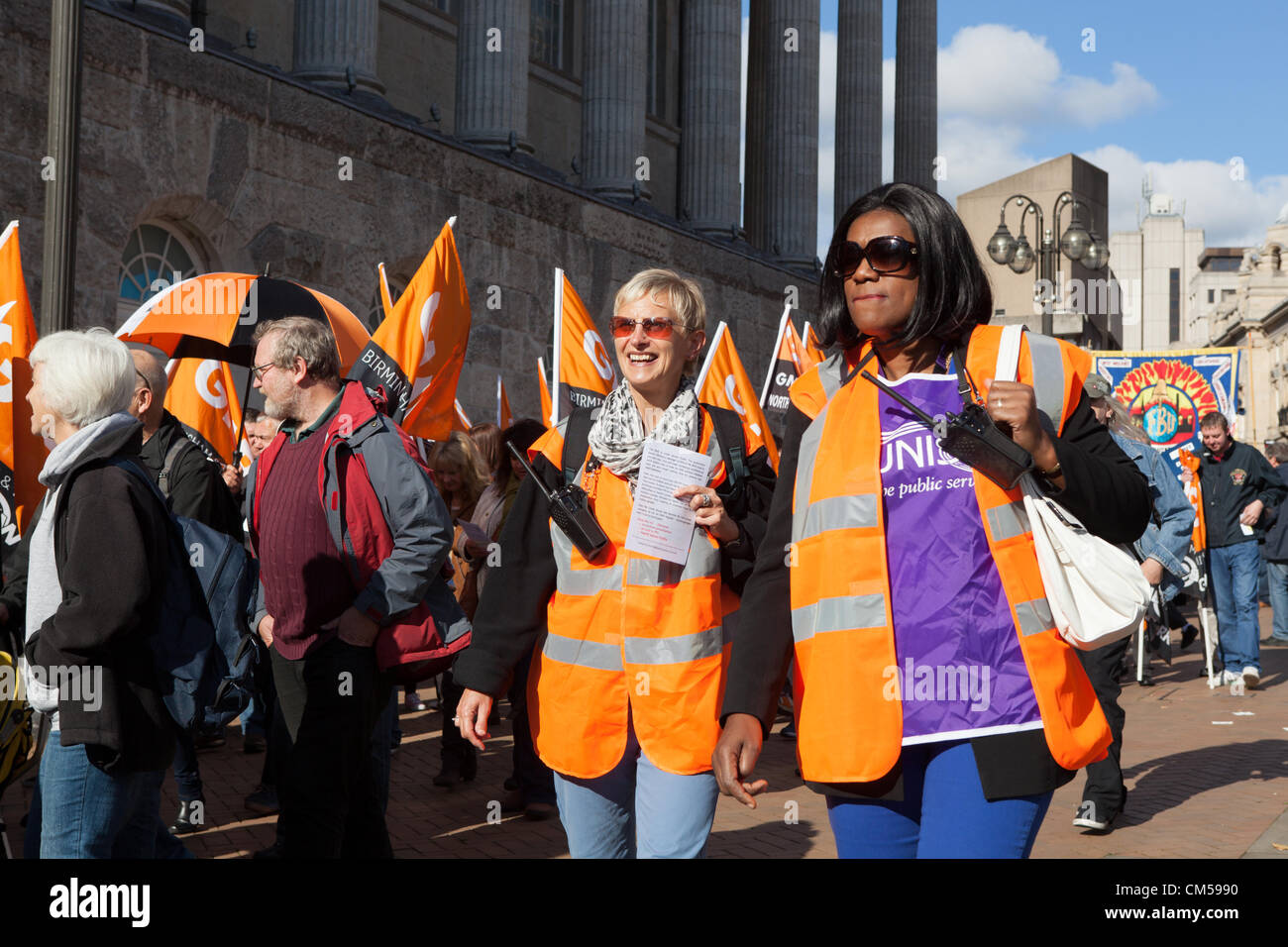 Crowds in Victoria Square getting ready to march in the TUC Rally Stock ...
