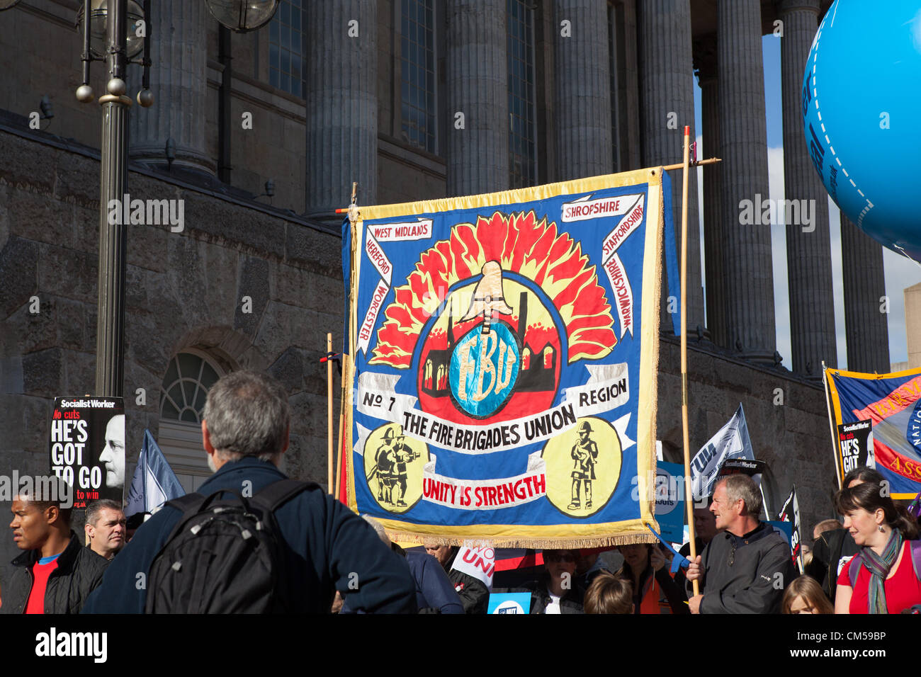 Fire Brigades Union banner in front of Birmingham Town Hall Stock Photo ...