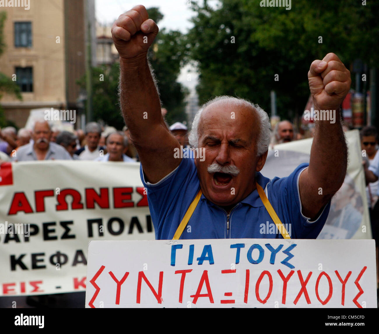 Oct. 8, 2012 - Athens, Greece - Greek pensioners shout slogans while ...
