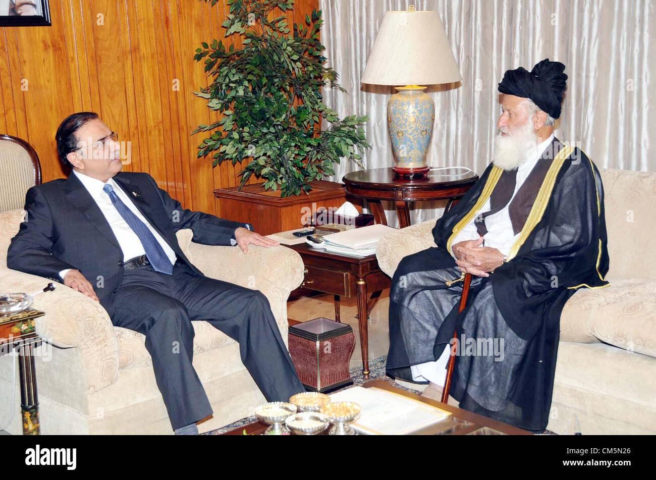 ISLAMABAD, PAKISTAN, OCT 10: Pakistan President, Asif Ali Zardari talks ...