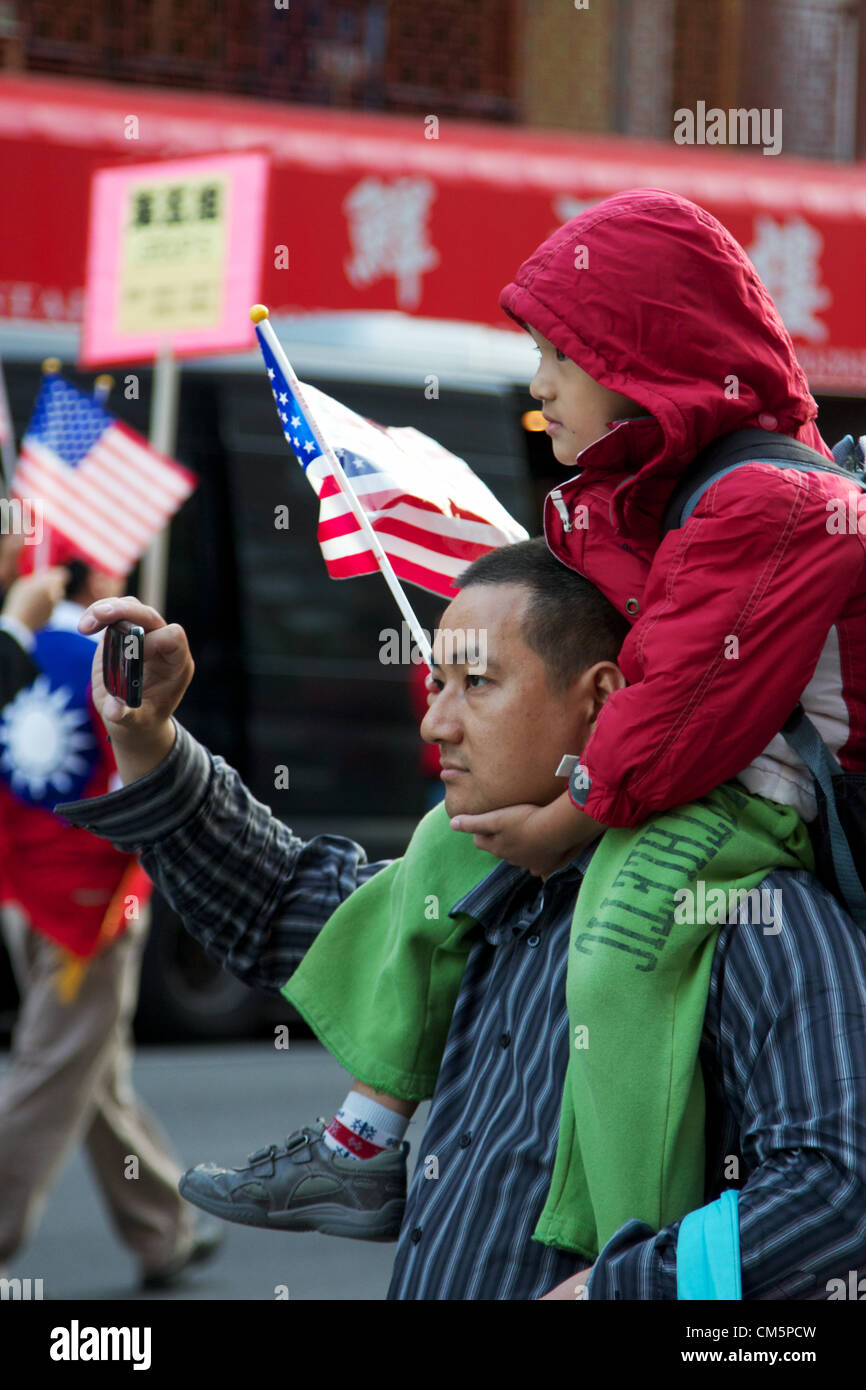 New York, NY, USA - October 10, 2012: Taiwanese National Day parade in the streets of Chinatown ...