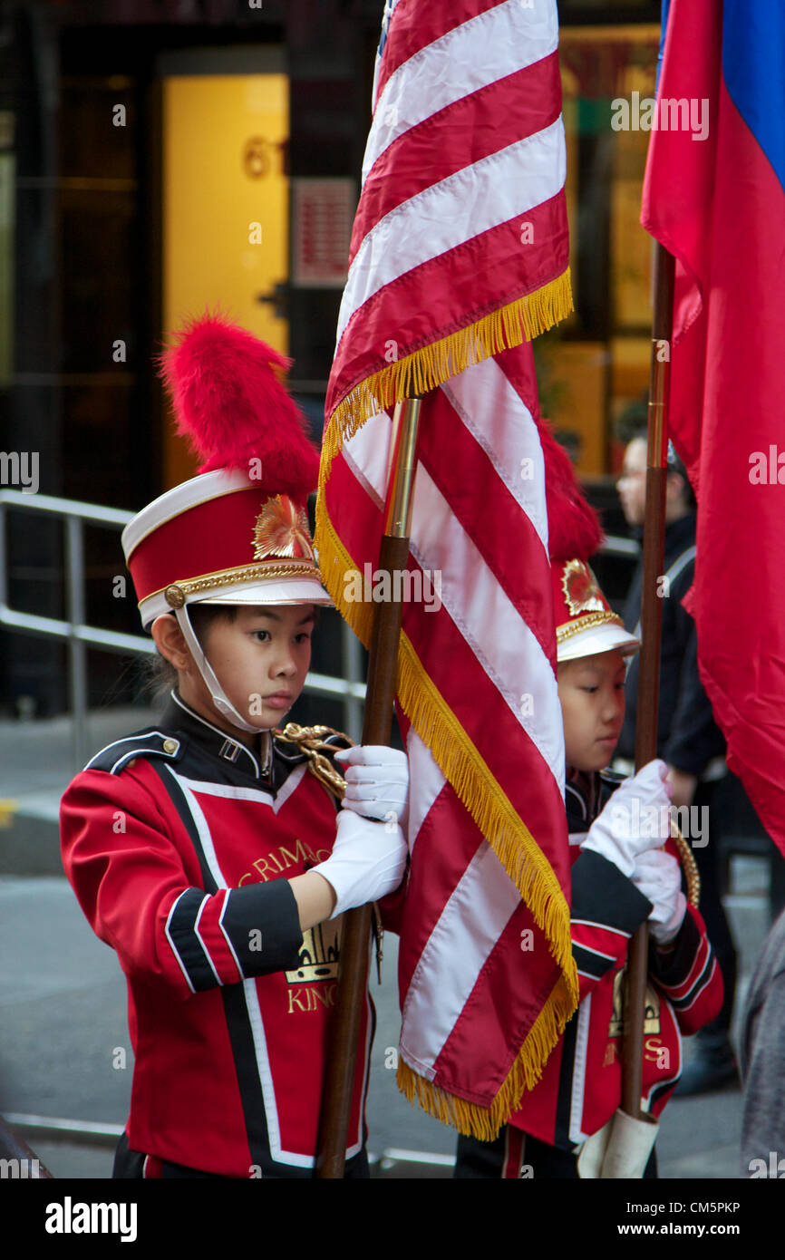 New York, NY, USA - October 10, 2012: School children form a Cinese school at the Taiwanese ...
