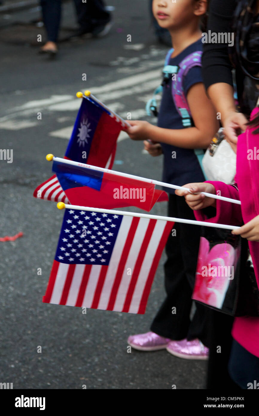 New York, NY, USA - October 10, 2012: Taiwanese National Day parade in the streets of Chinatown ...