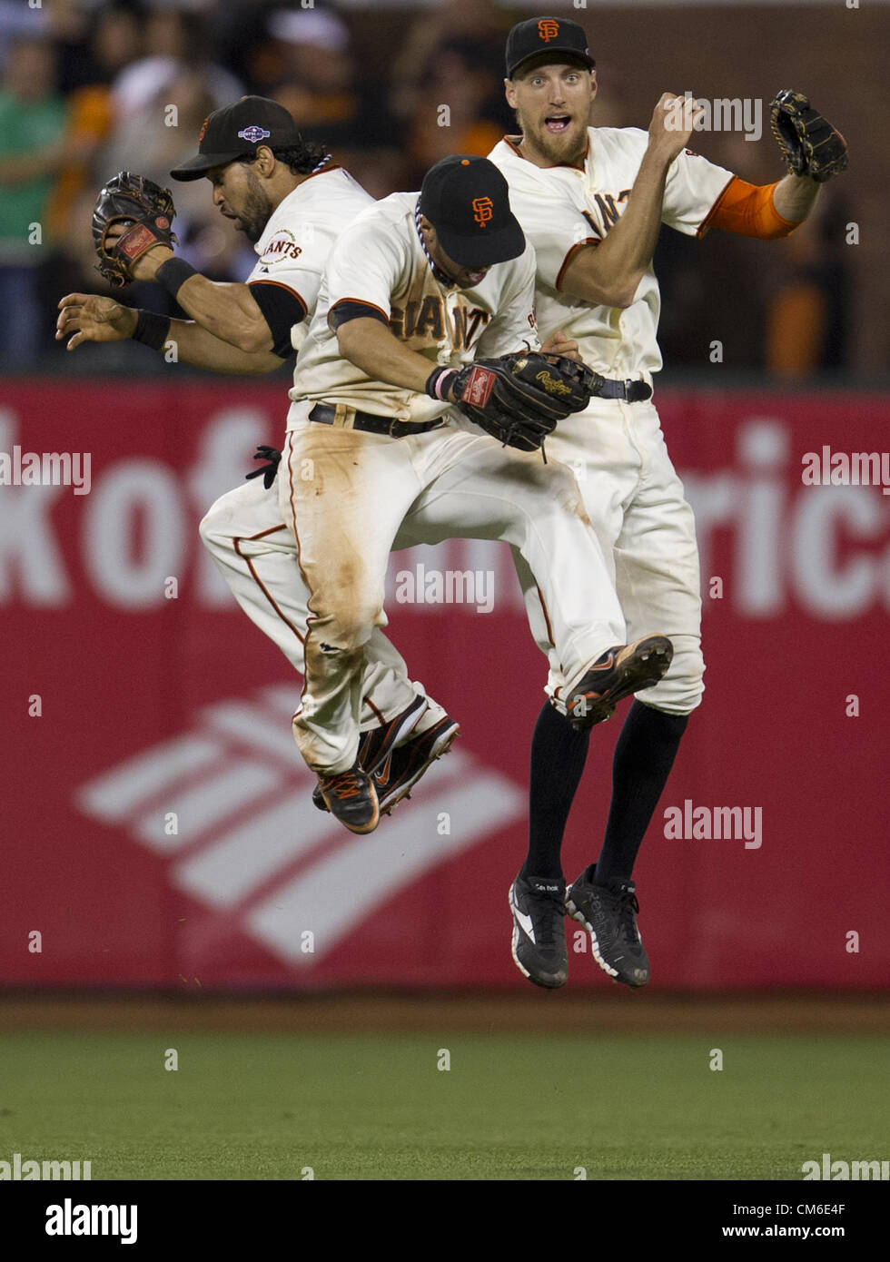 Oct. 15, 2012 - San Francisco, CA, USA - Angel Pagan, left, Gregor ...