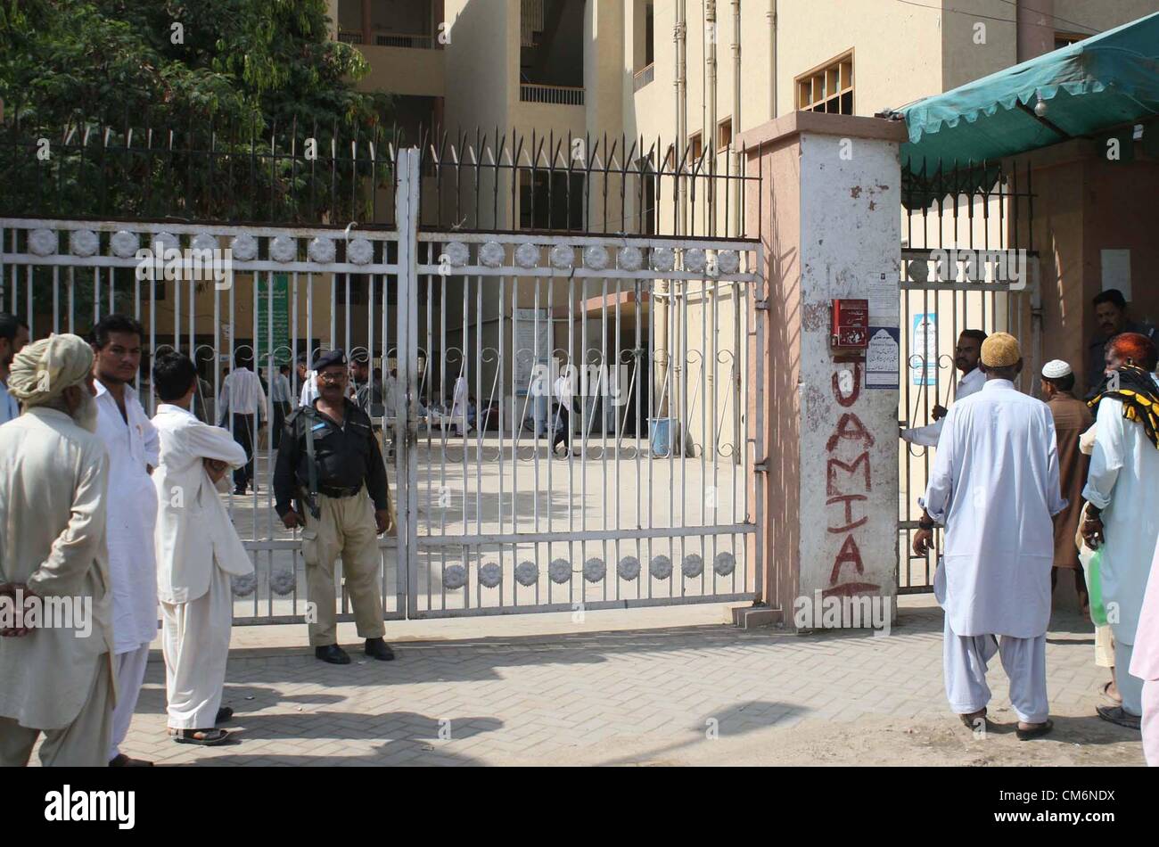 Gate is seen closed at Malir District court as lawyers bycott court by ...
