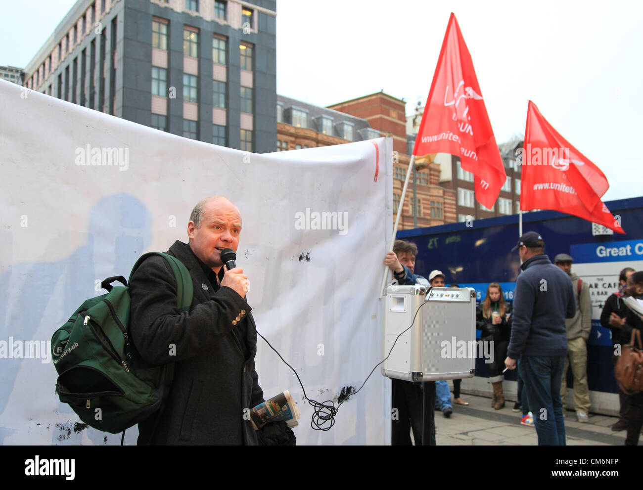 Steve Hedley, deputy general secretary of RMT union gives a speech ...