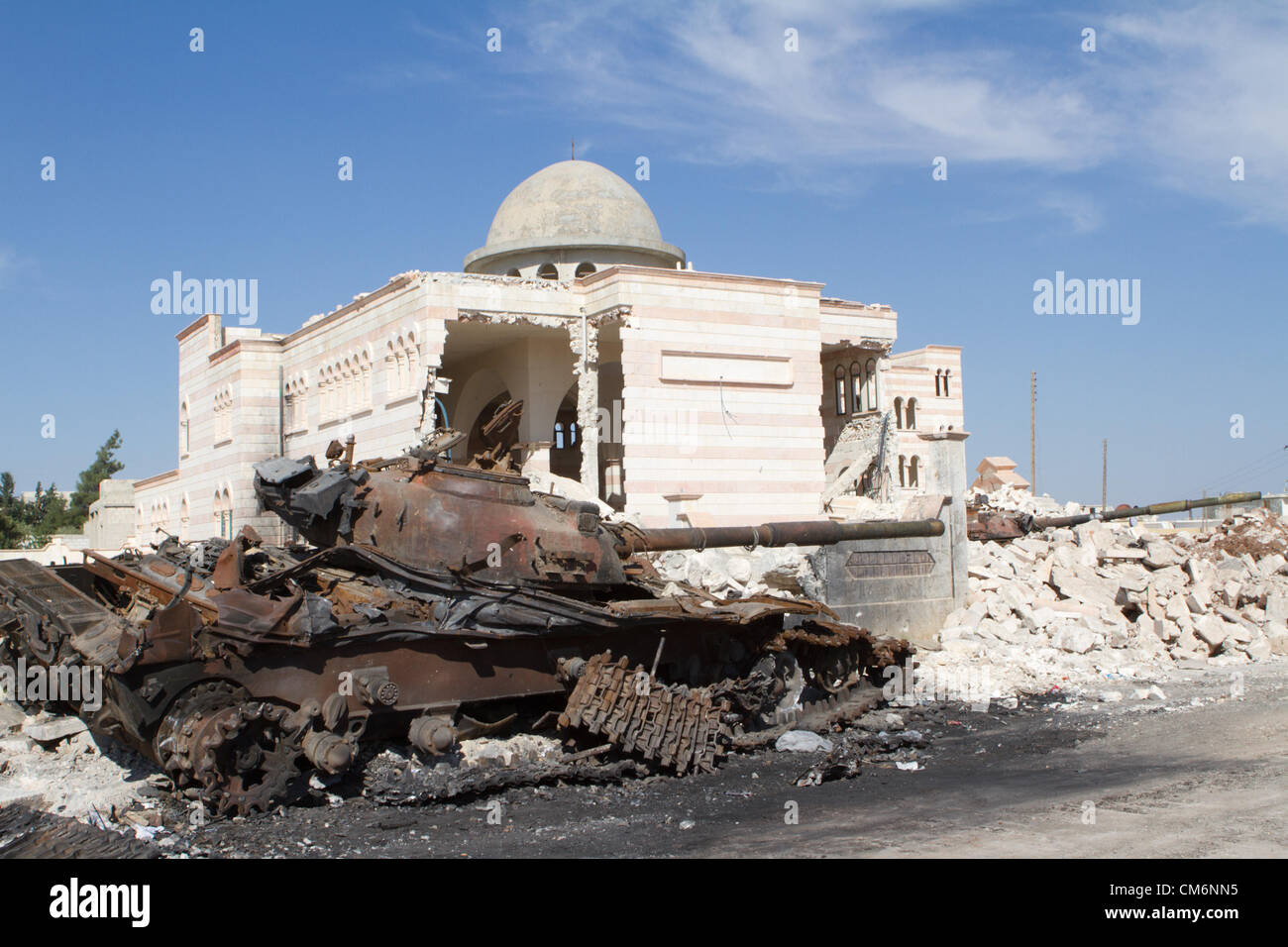 Azaz, Syria. 17th October 2012. Destroyed tanks are on display near a ...