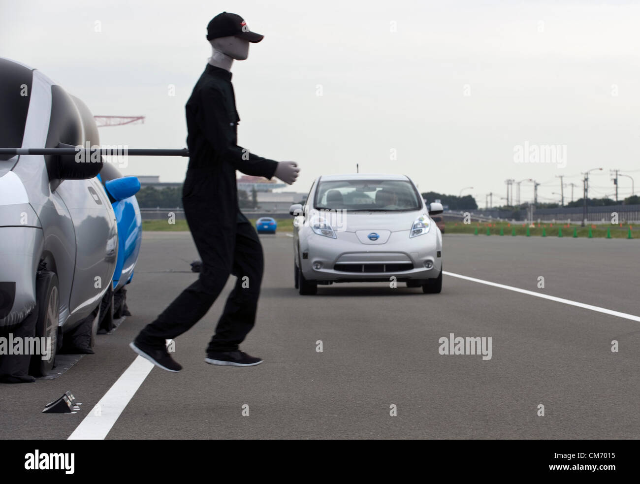 Photo shows a demonstration of Nissan. Motor Co's "Autonomous Emergency ...