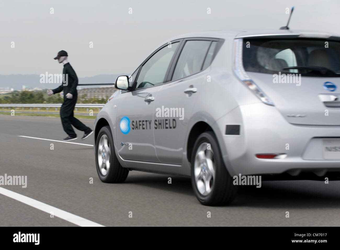 Photo shows a demonstration of Nissan. Motor Co's "Autonomous Emergency ...