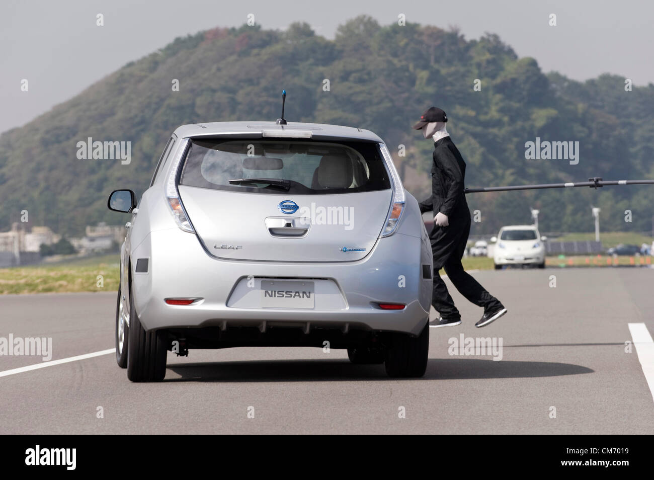 Photo shows a demonstration of Nissan. Motor Co's "Autonomous Emergency ...