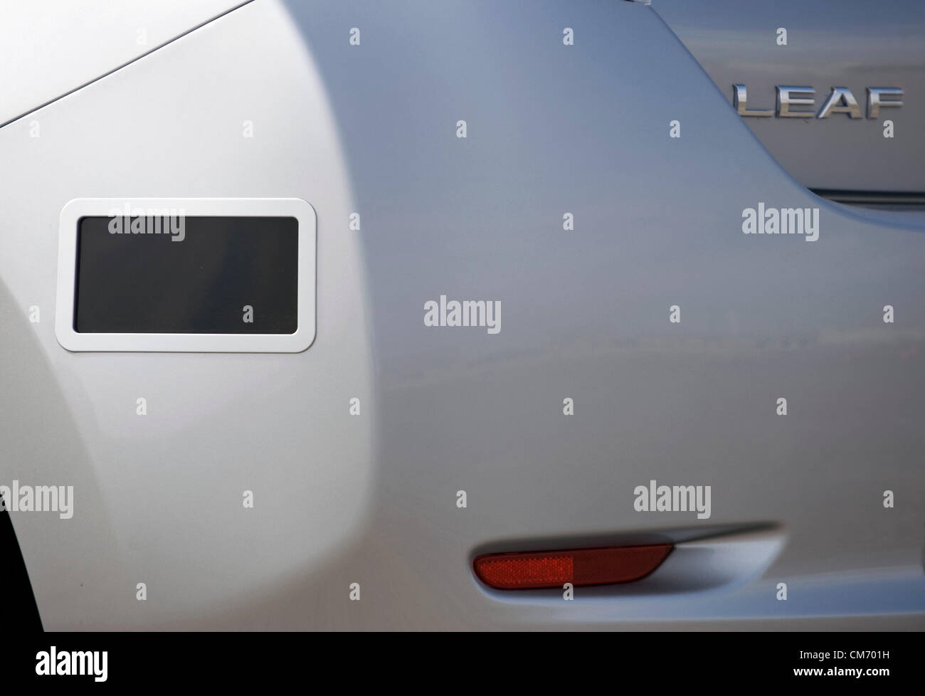 Photo shows sensors and camera fitted to the front and rear of a Leaf ...