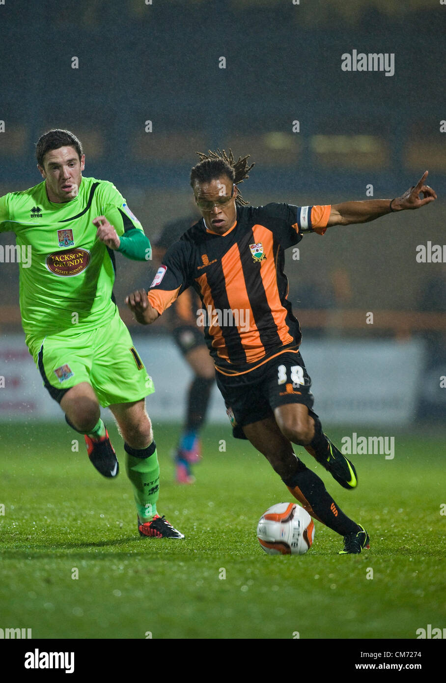 Barnet, England. 19th October 2012. Edgar Davids makes his debut as ...
