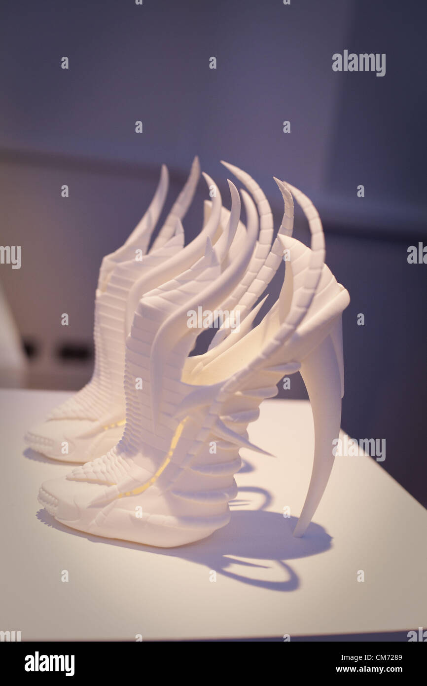 Oct. 19, 2012 - London, UK - 3D PRINT SHOW.Pair of high heels created ...