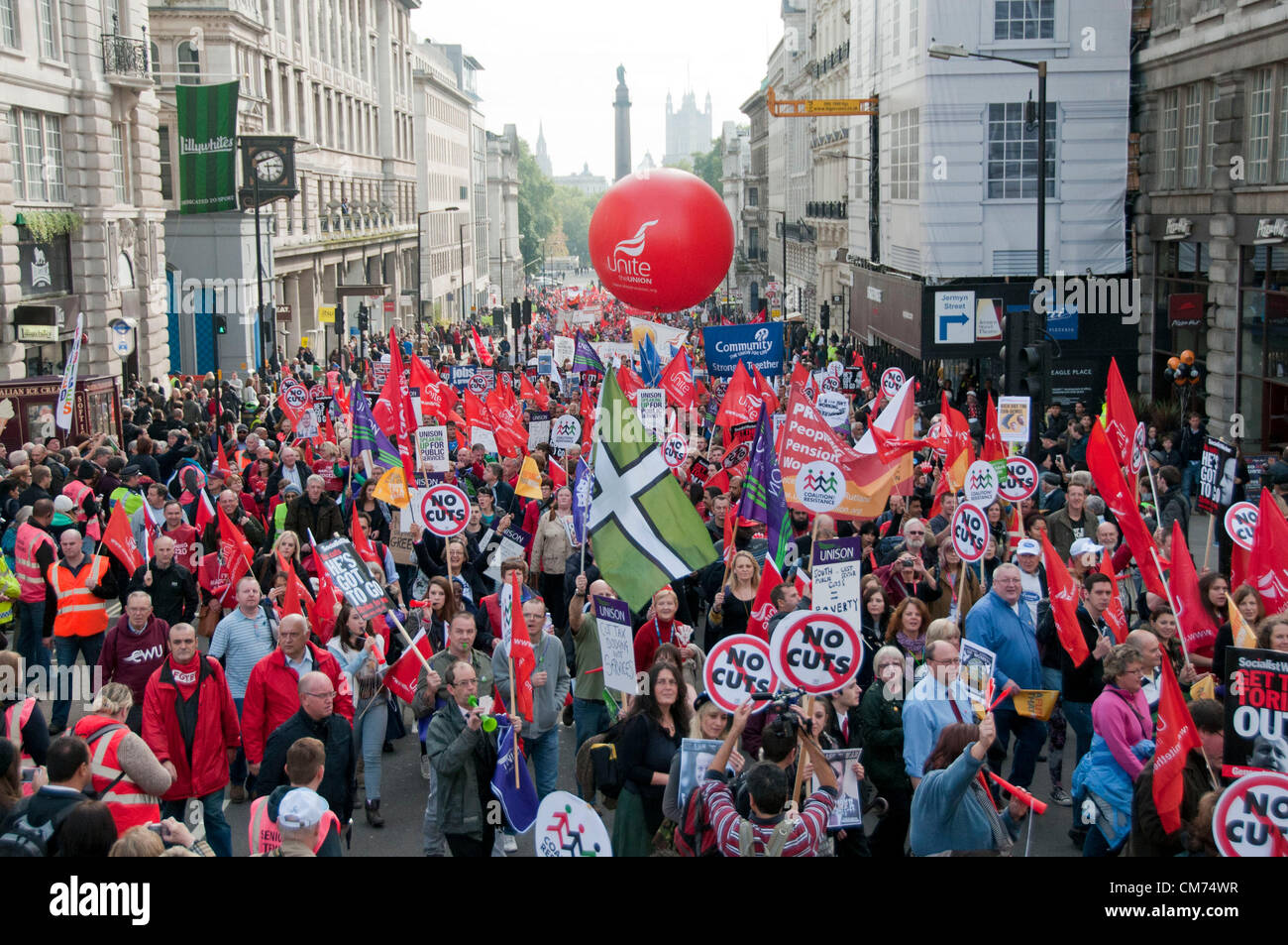 London, UK. 20/10/12. Thousands join the TUC march through Westminster ...