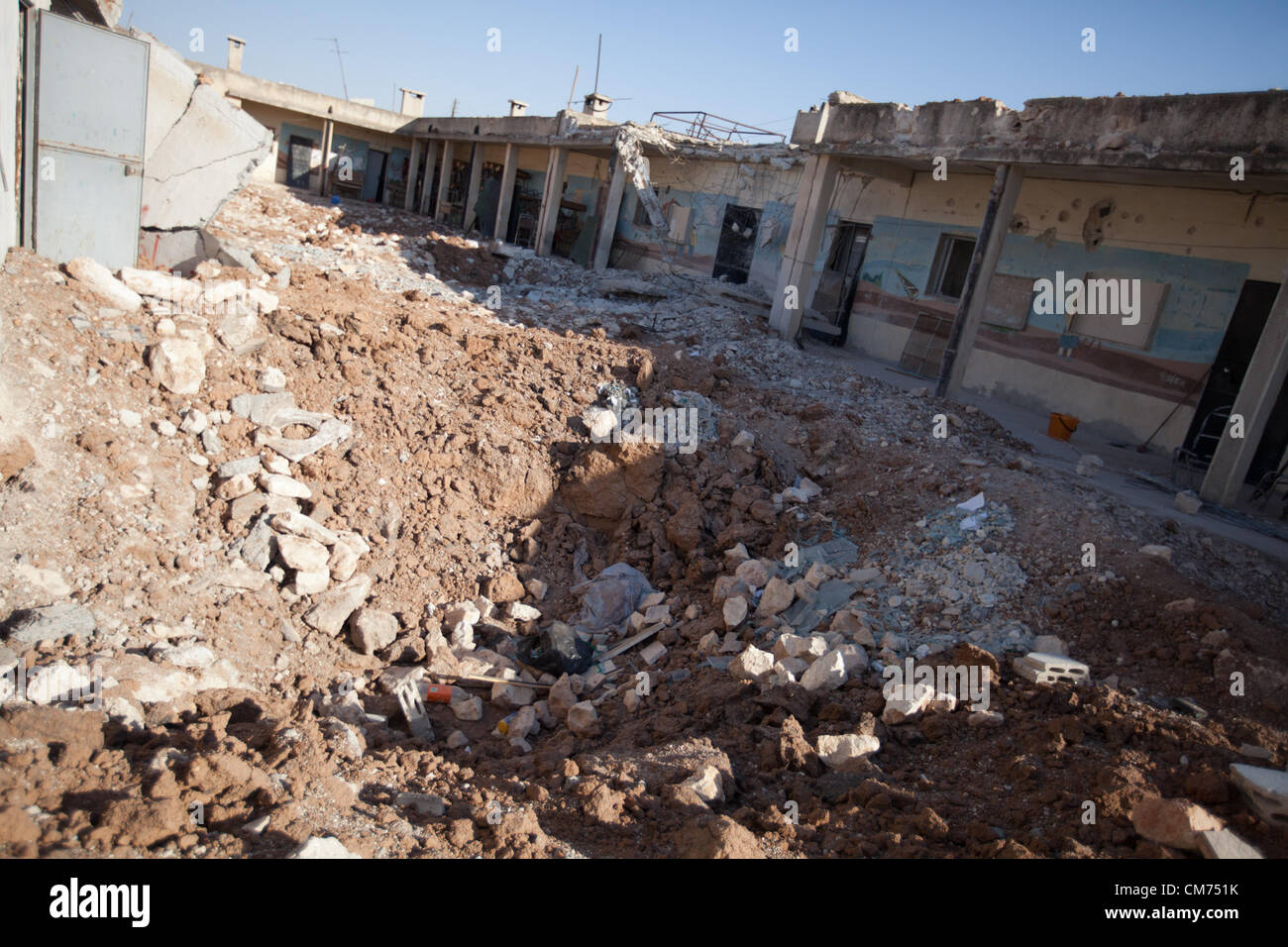 Damaged schools from syrian fighter jet attack in tal rifaat hi-res ...