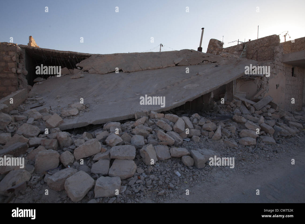 Azaz, Syria. 19th October 2012. Bomb damaged buildings in Marea, Syria ...
