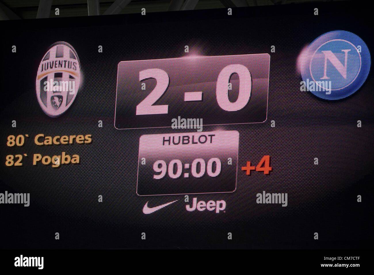 Torino, Italy. Scoreboard, OCTOBER 20, 2012 - Football / Soccer ...