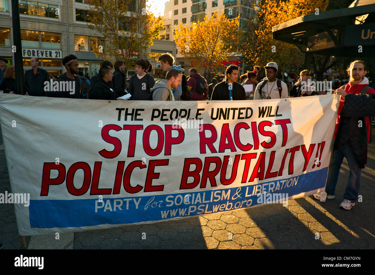 October 22, 2012, New York, NY, US. At Union Square, demonstrators hold ...