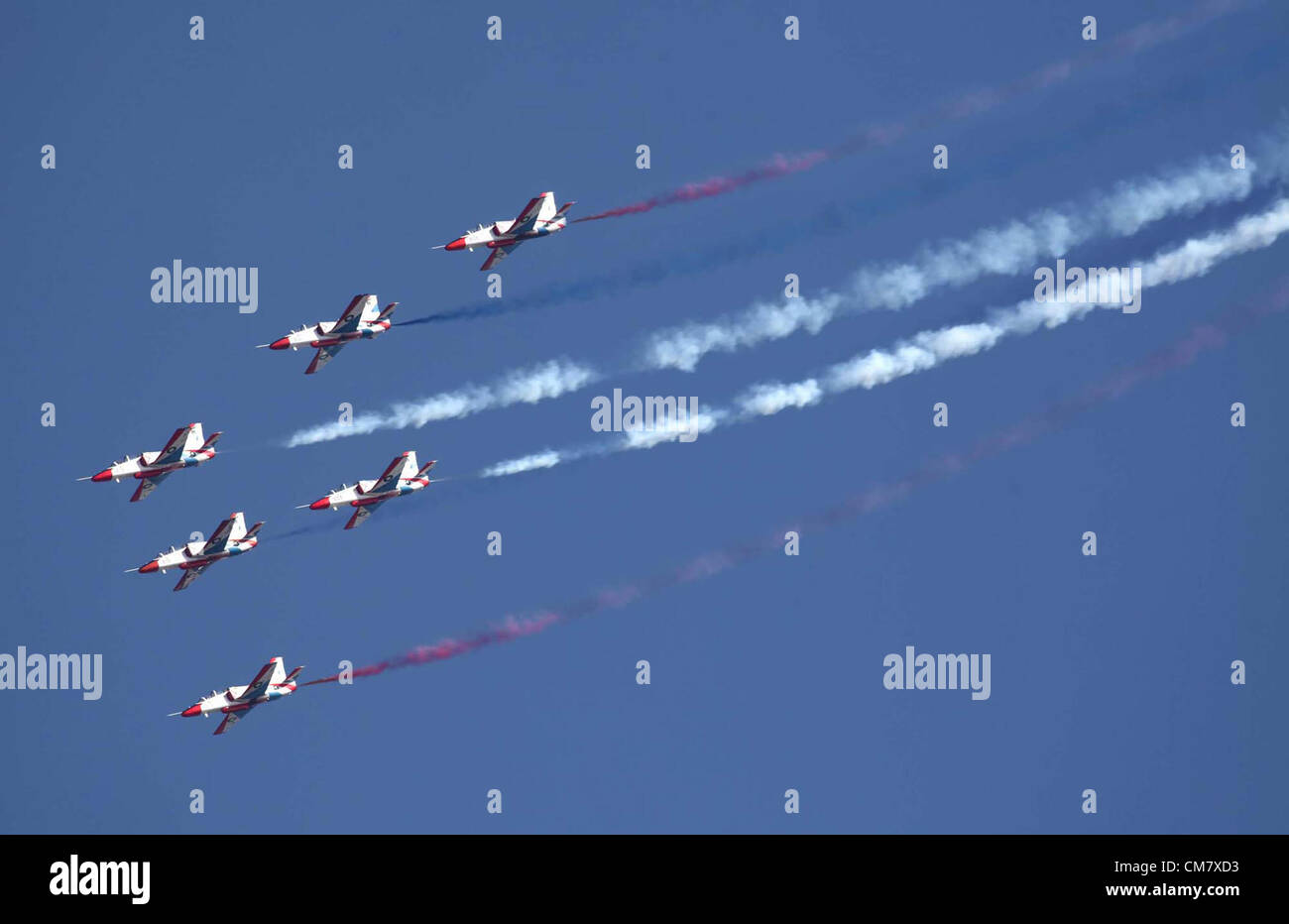 View of aerobatics of Sherdil formation during graduation ceremony held ...