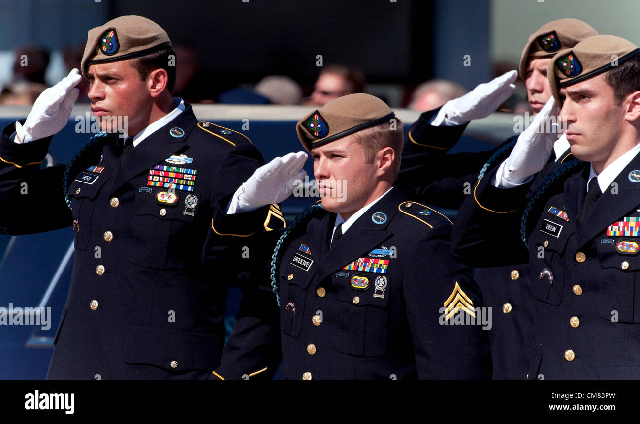 Oct. 25, 2012 - Los Alamitos, California, USA - The honor guard salutes ...