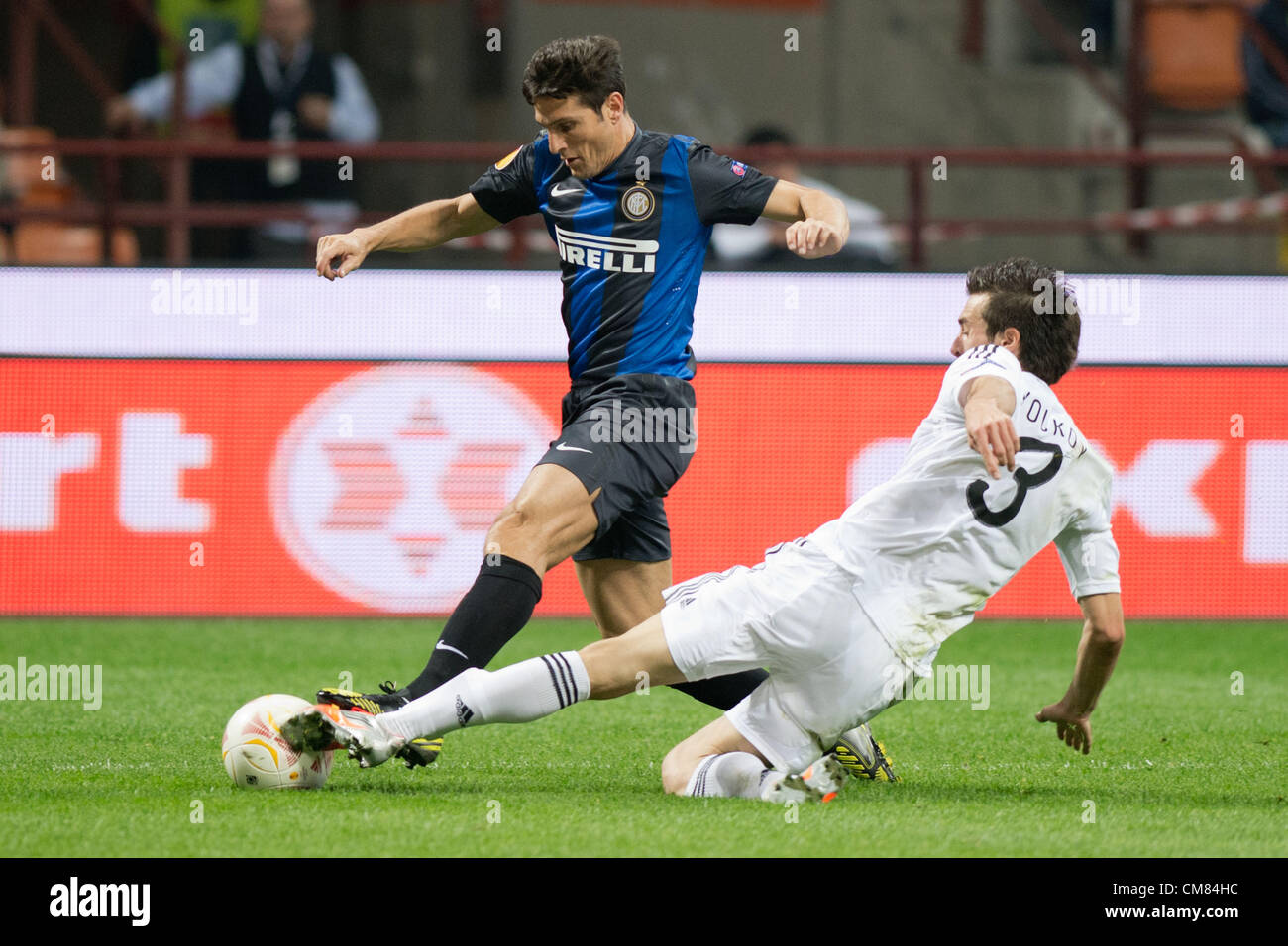 Milan, Italy. (L-R) Javier Zanetti (Inter), Vladimir Volkov (Partizan ...