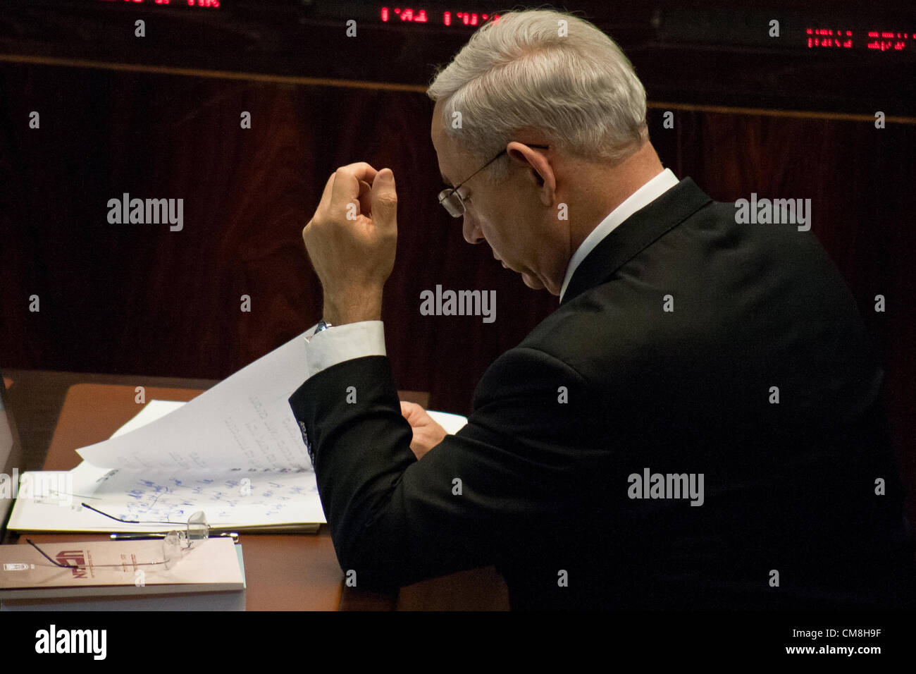 Prime Minister Benjamin Netanyahu in the Knesset plenum. Jerusalem ...