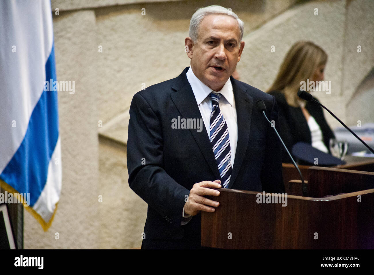 Prime Minister Benjamin Netanyahu addresses the Knesset and family and ...