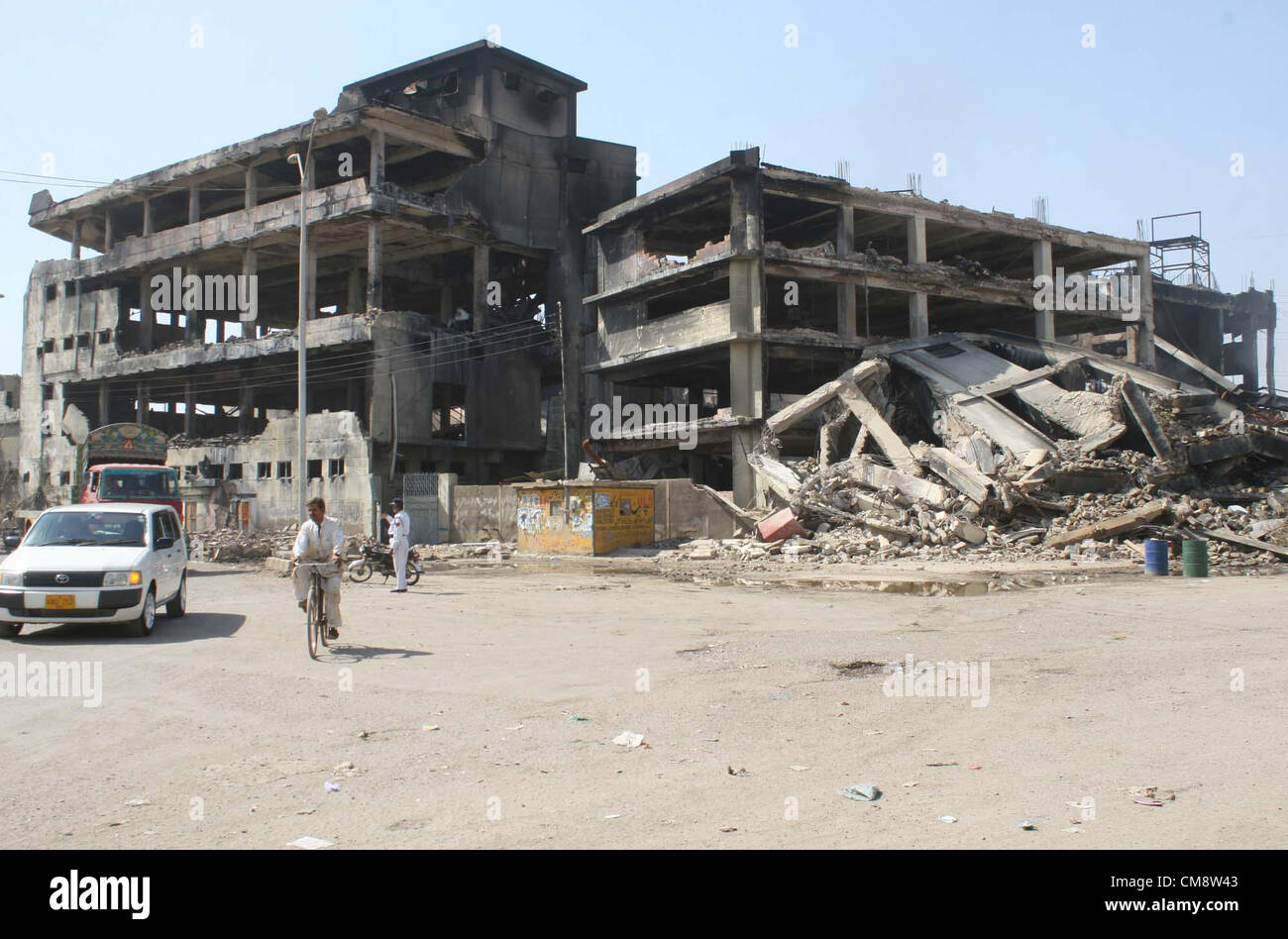 A view of burnt chemical factory seen collapsed after a dangerous fire ...