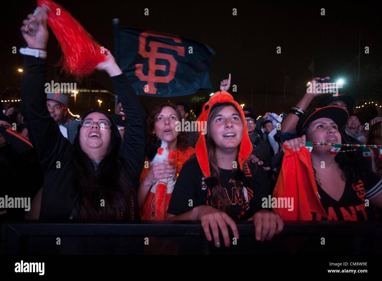 San Francisco, USA. 28th October 2012. San Francisco Giants fans look ...
