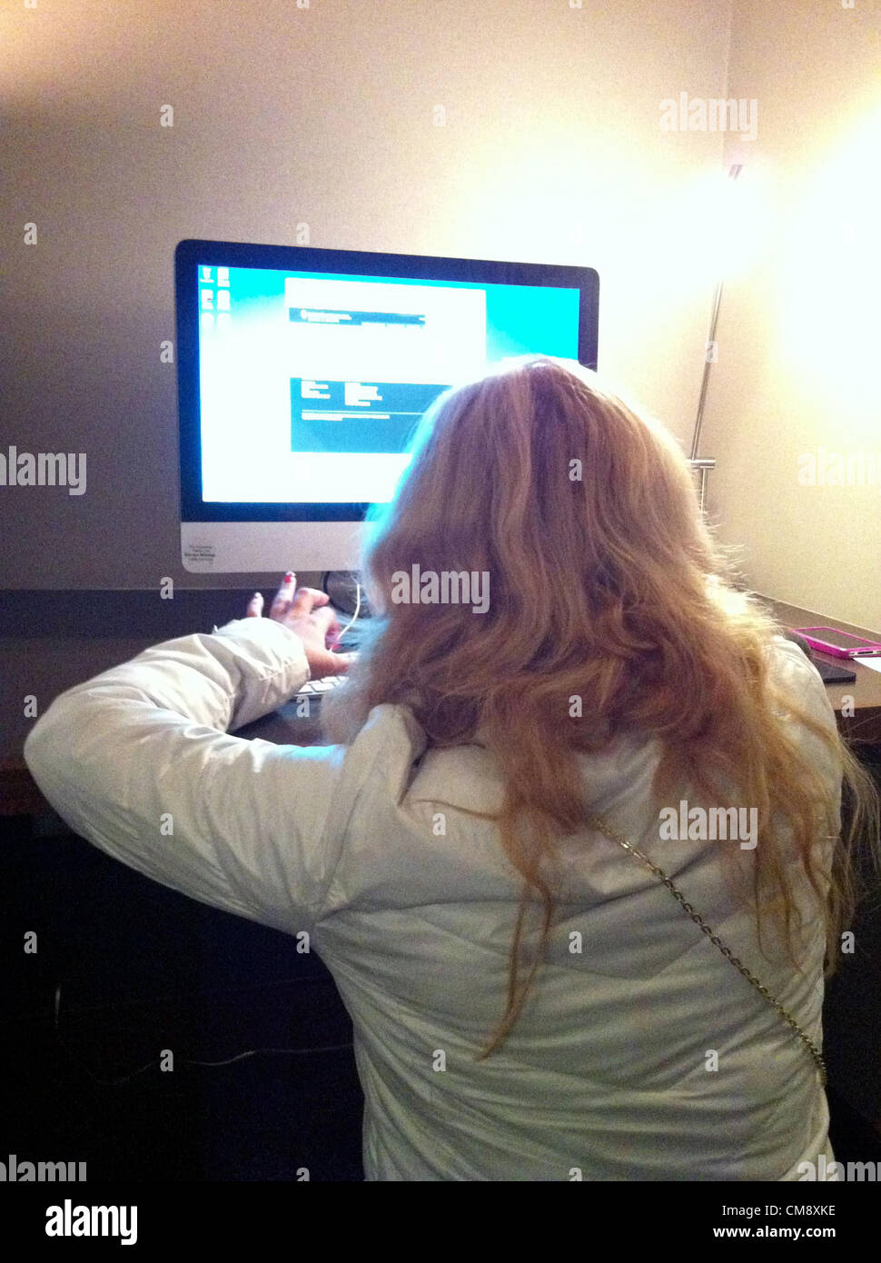Oct. 30, 2012 - New York, New York, U.S. - A hotel guest uses computer ...
