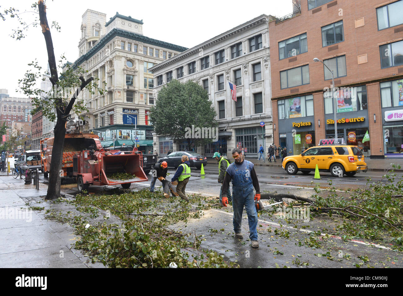 NEW YORK - OCT 30 : Hurricane Sandy leaves downed trees in Manhattan ...