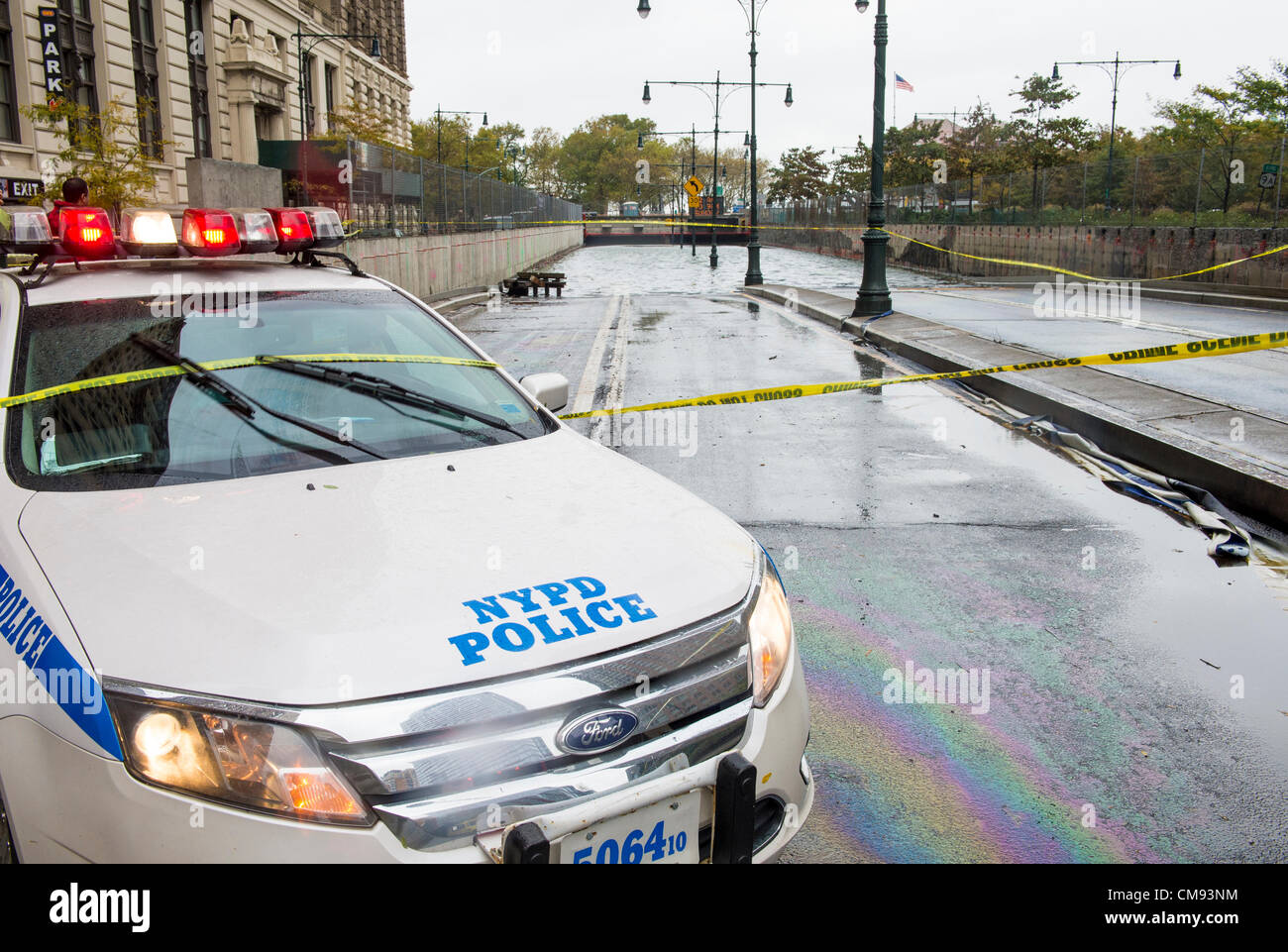 NEW YORK - OCT 30 : Flooded road at downtown Manhattan as Hurricane ...